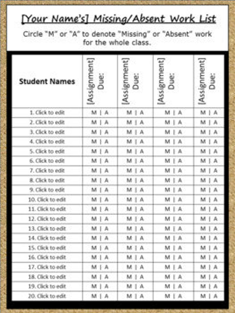 Missing/late Work Tracker With Excuse Slips - Burlap - Etsy