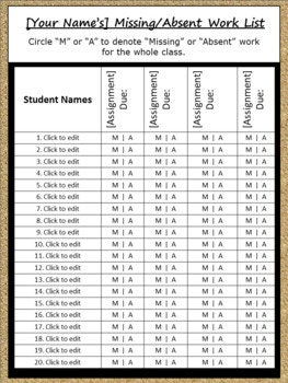 Missing/late Work Tracker With Excuse Slips - Burlap - Etsy
