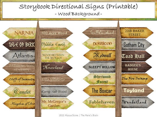 Storybook Directional Signs (printable) - Wood Background - Etsy