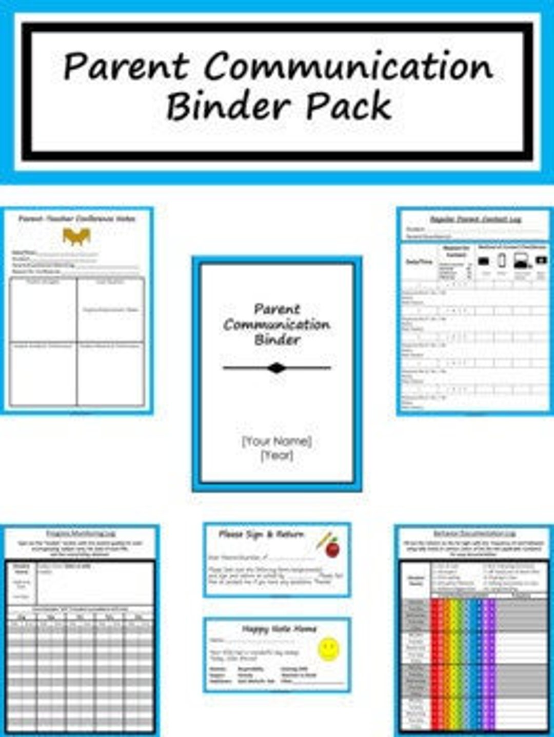 Parent Communication Binder Pack - Aqua - Etsy