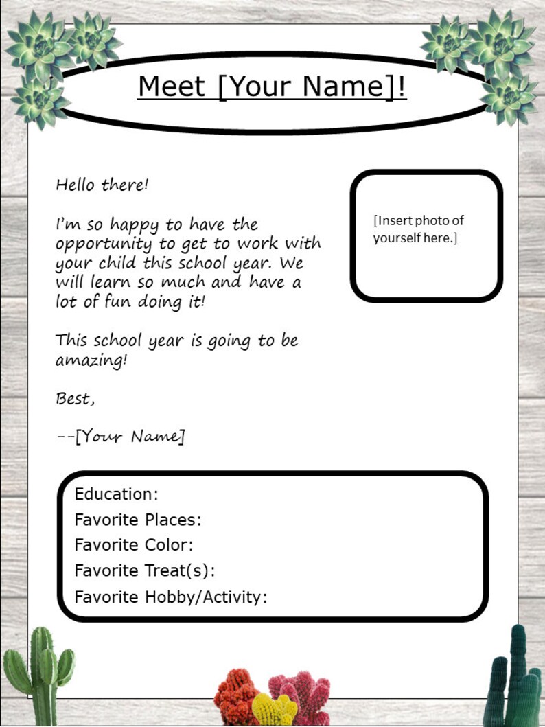 Editable Meet the Teacher Letter Cacti & Succulents - Etsy