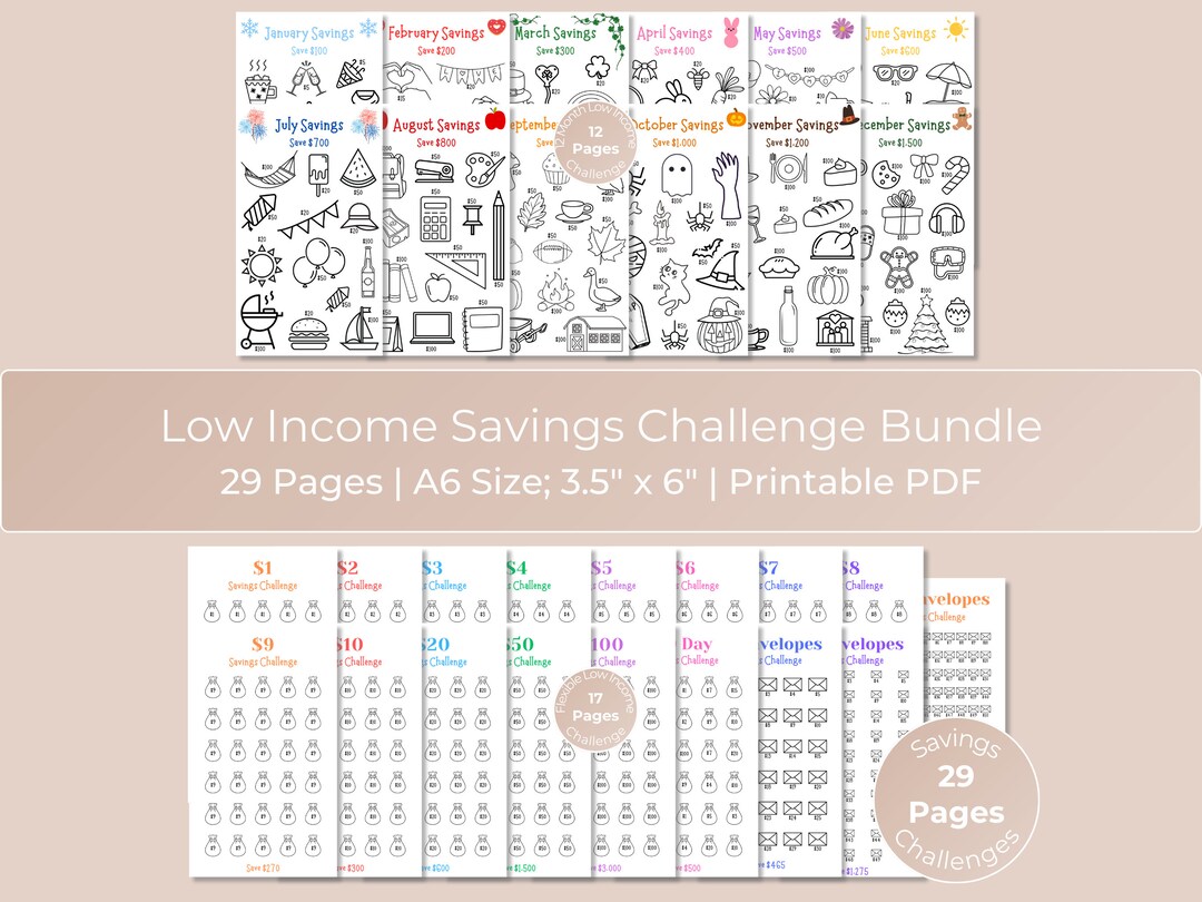 A6 Low Income Savings Challenge Printable Bundle, Money Saving ...