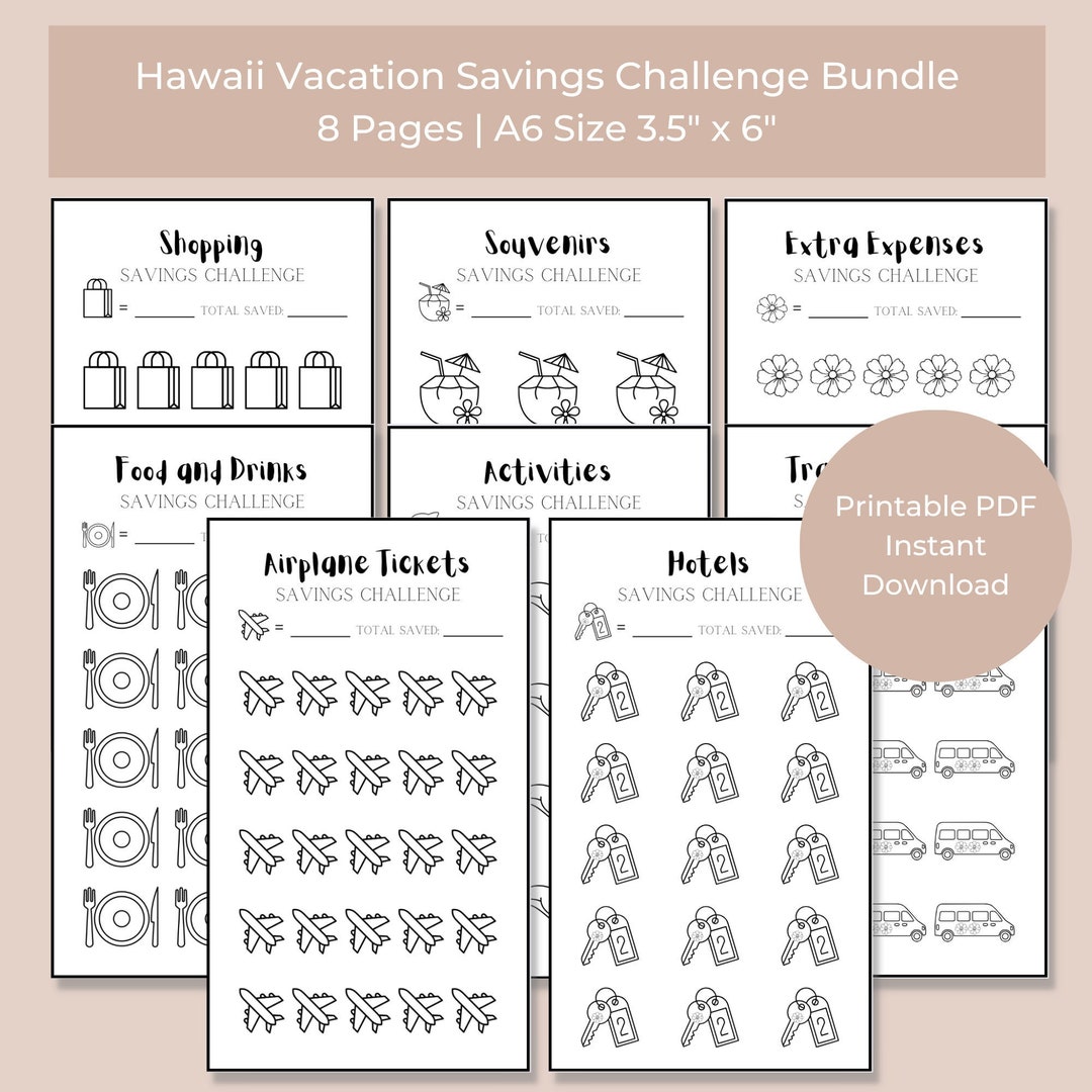 A6 Hawaii Vacation Savings Challenge, Money Challenge, Savings Tracker ...