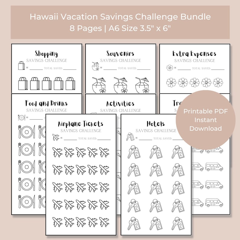 A6 Hawaii Vacation Savings Challenge, Money Challenge, Savings Tracker ...