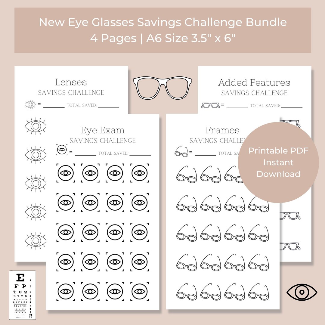 A6 New Eye Glasses Savings Challenge, Savings Tracker, Budget Challenge ...