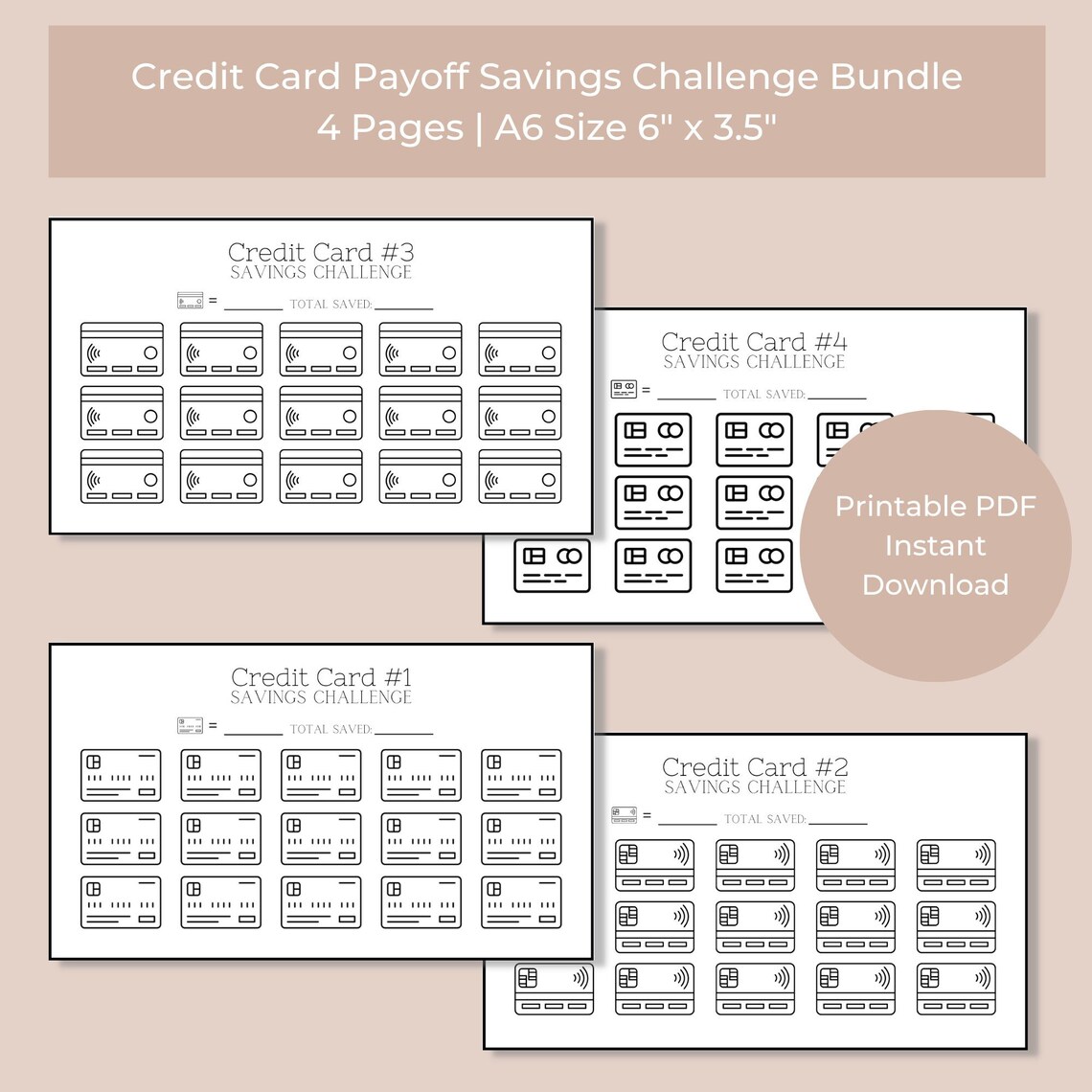 A6 Credit Card Payoff Savings Challenge, Debt Payment Tracker, Debt ...