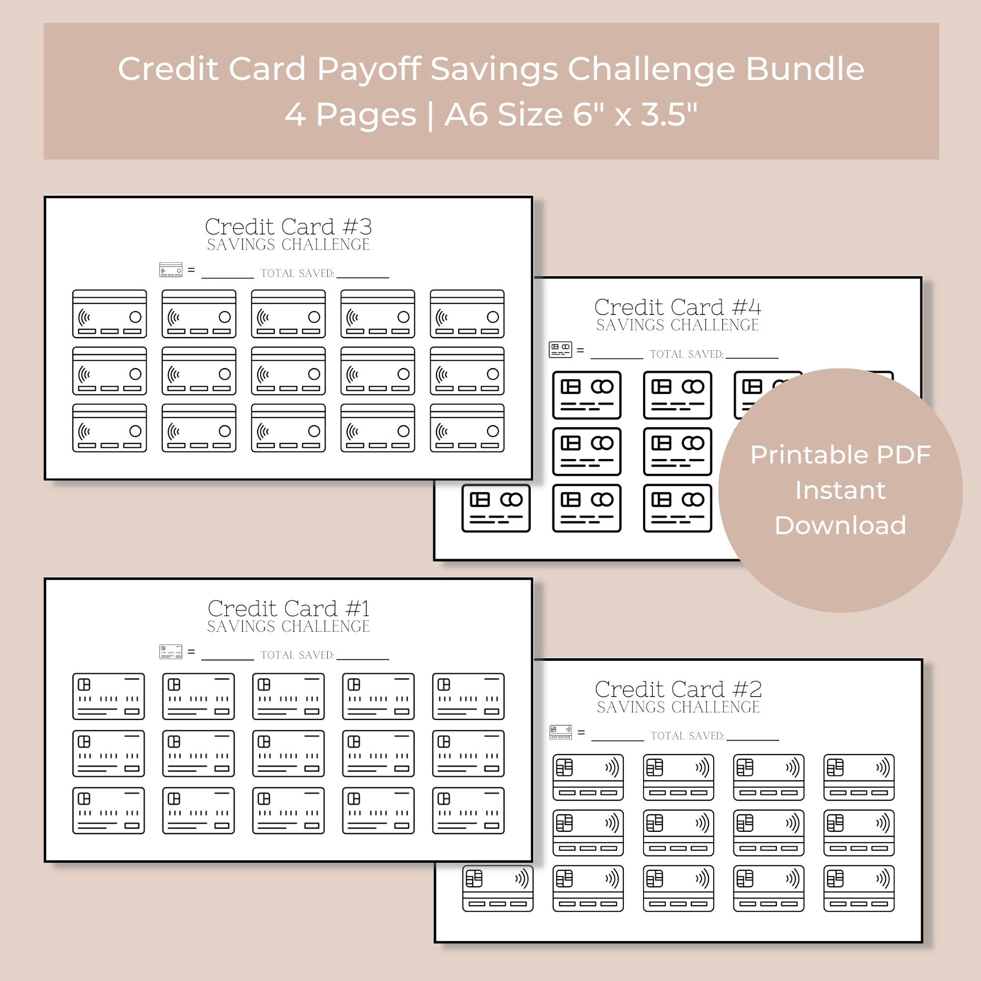 A6 Credit Card Payoff Savings Challenge, Debt Payment Tracker, Debt ...