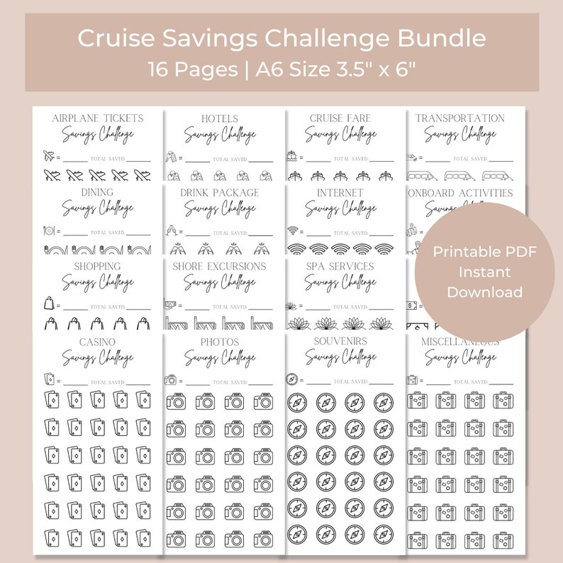 A6 Cruise Vacation Savings Challenge, Money Challenge, Savings Tracker ...