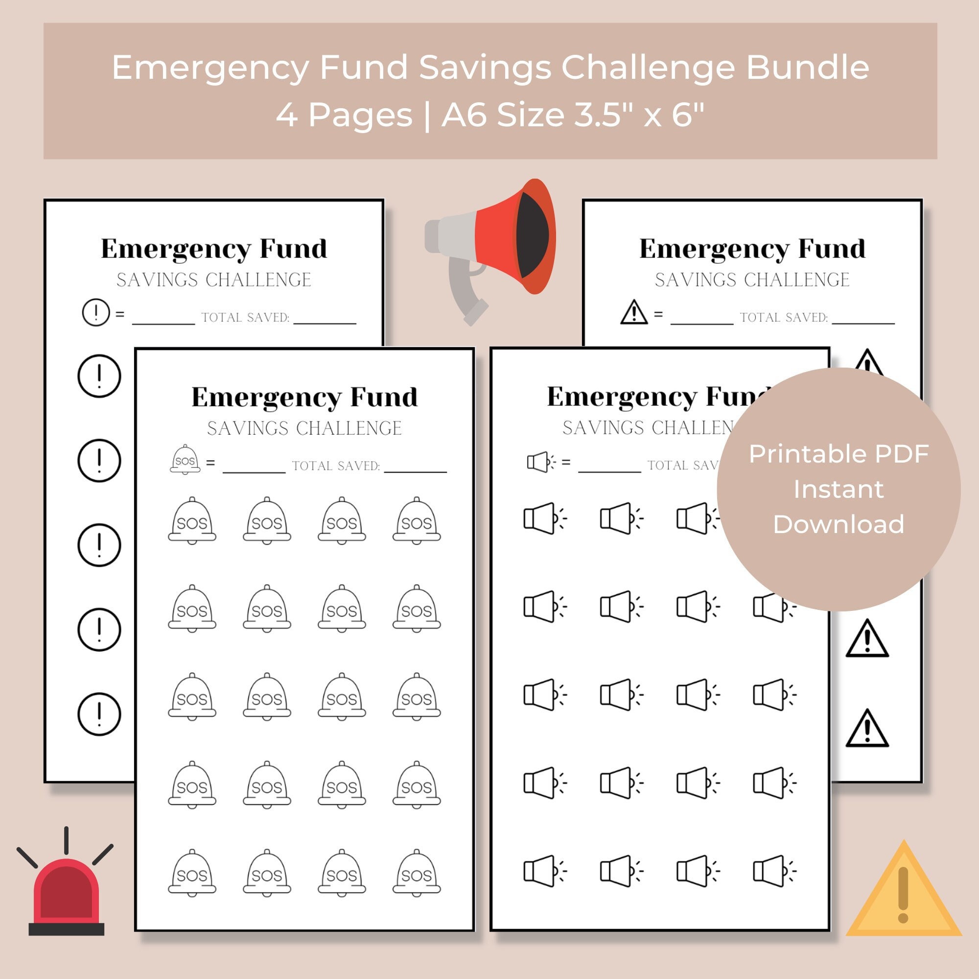 A6 Emergency Fund Savings Challenge, Emergency Fund Tracker, Budget ...