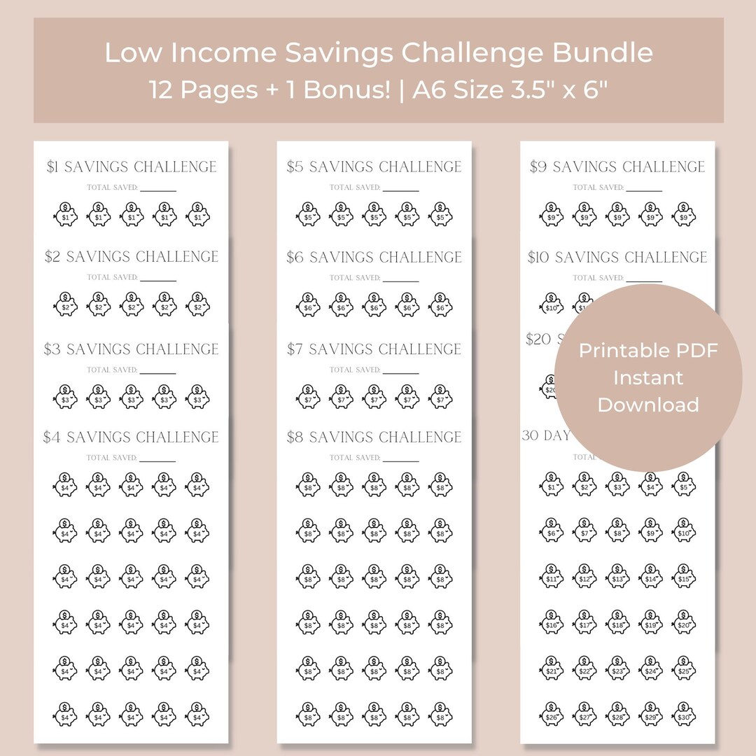 A6 Savings Challenge Bundle, Low Income Savings, 52 Week Challenge ...