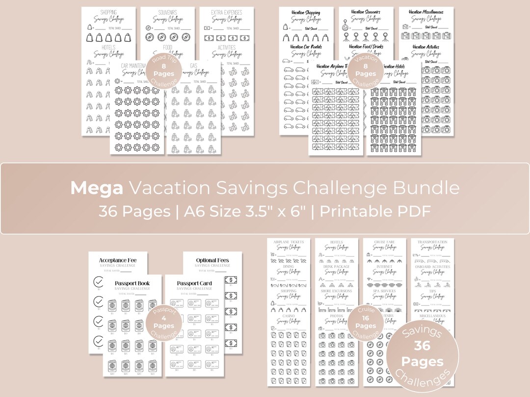 A6 Mega Money Savings Challenge Bundle, Vacation Budget, Saving Cash ...