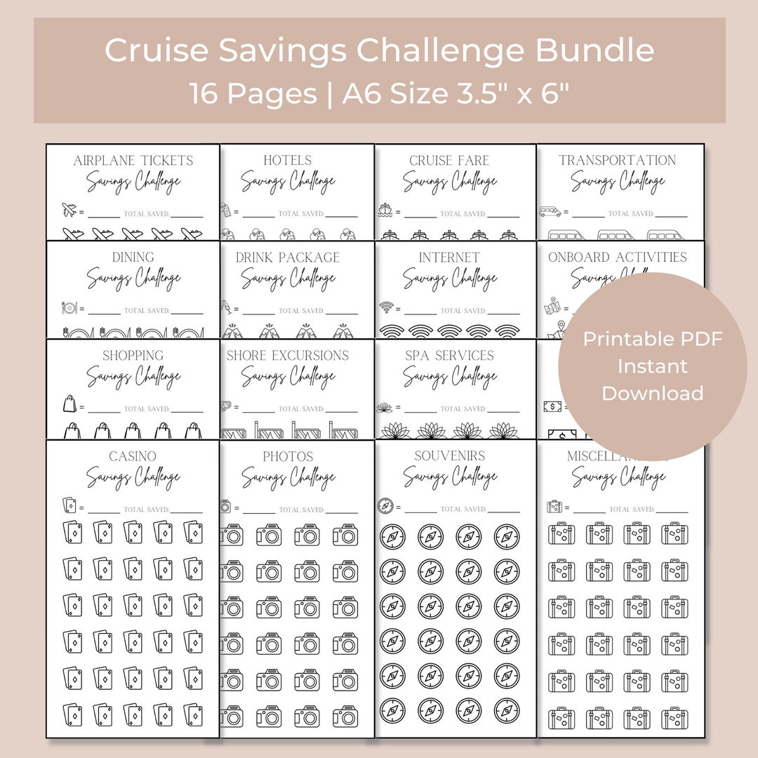 A6 Cruise Vacation Savings Challenge, Money Challenge, Savings Tracker ...