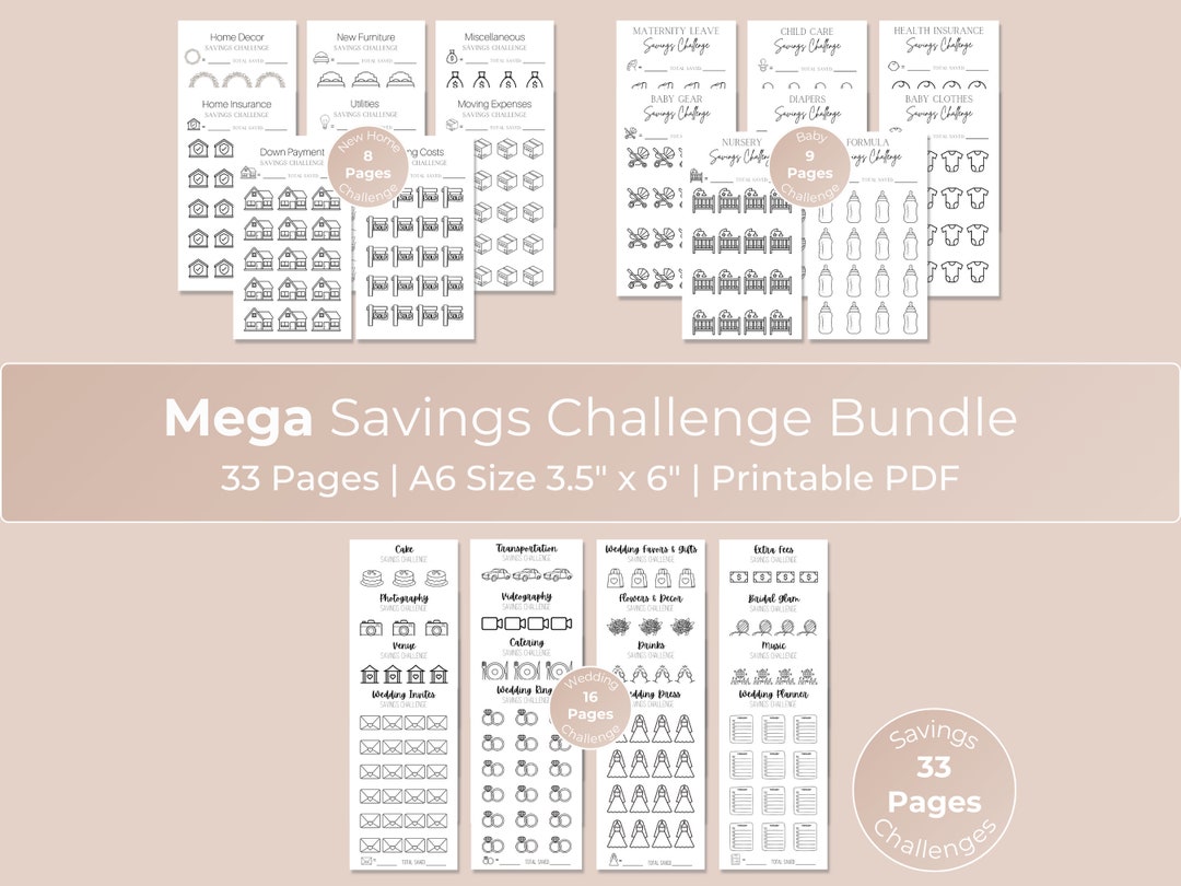 A6 Mega Money Savings Challenge Bundle, Wedding Savings Bundle, Saving ...