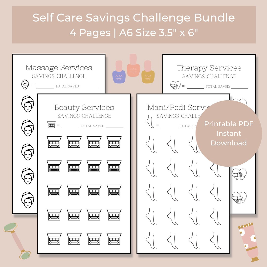 A6 Self Care Savings Challenge, Self Care Tracker, Money Challenge ...