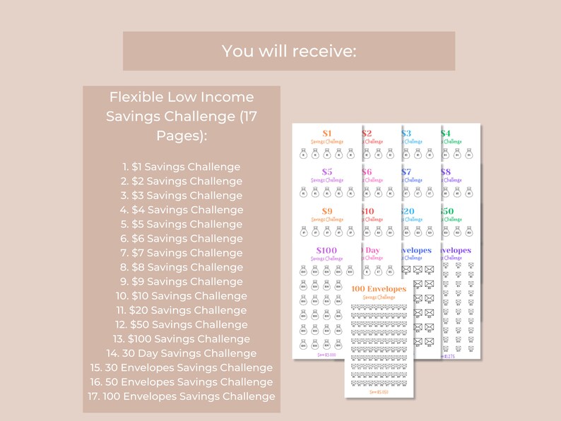 A6 Flexible Low Income Savings Challenge Printable Bundle, Budget ...