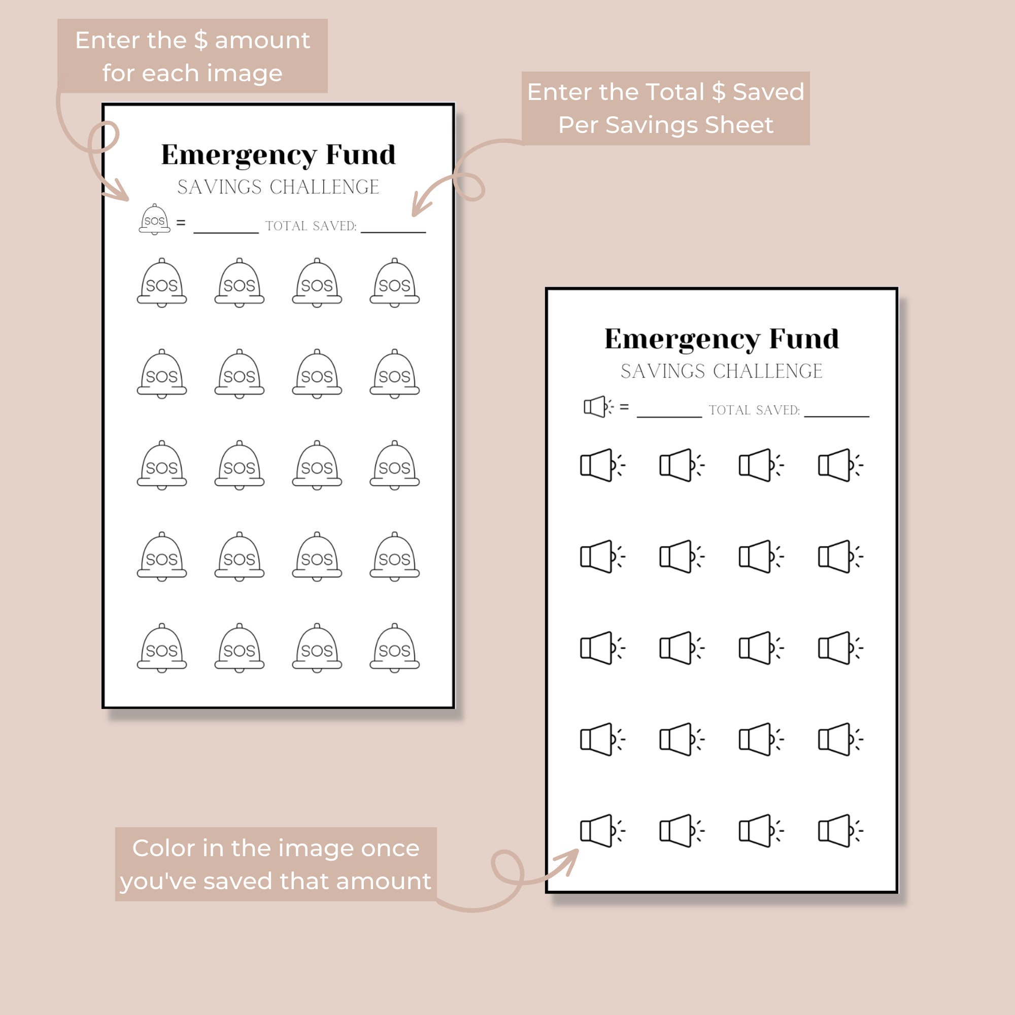 A6 Emergency Fund Savings Challenge, Emergency Fund Tracker, Budget ...