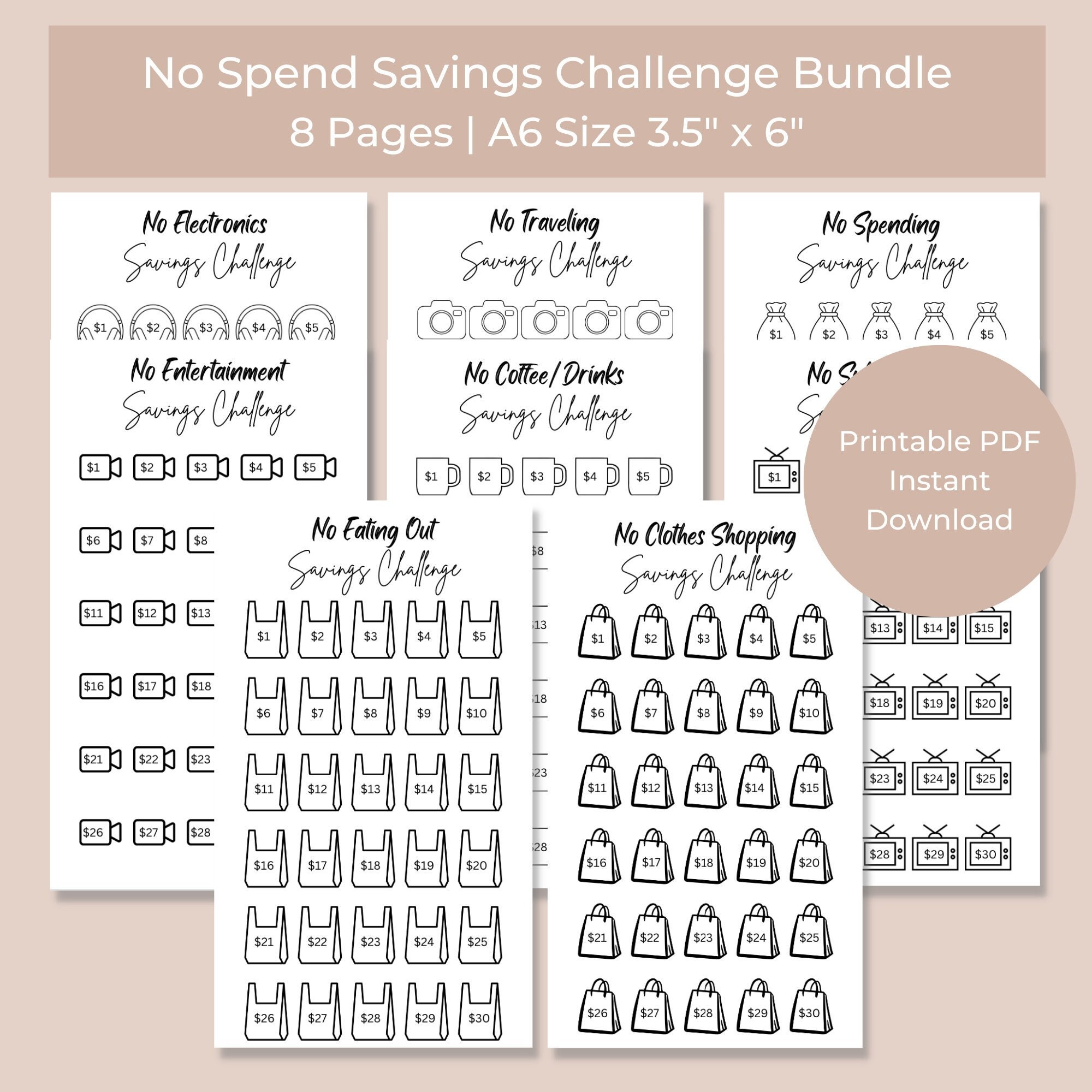 A6 No Spend Savings Challenge, No Spend Tracker, Budget Challenge ...