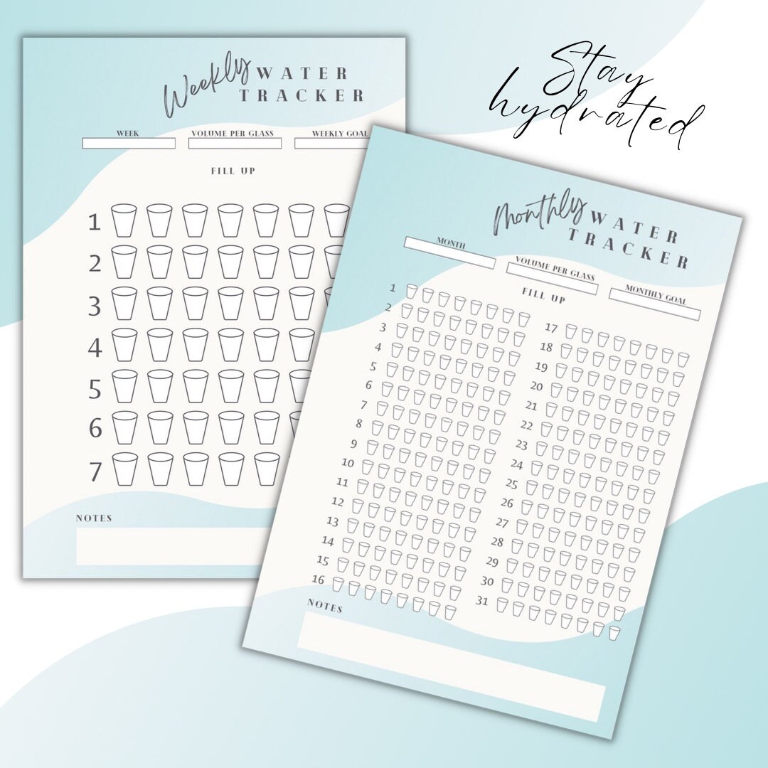 Water Tracker Printable Tracker Monthly Water Intake Tracker Weekly ...