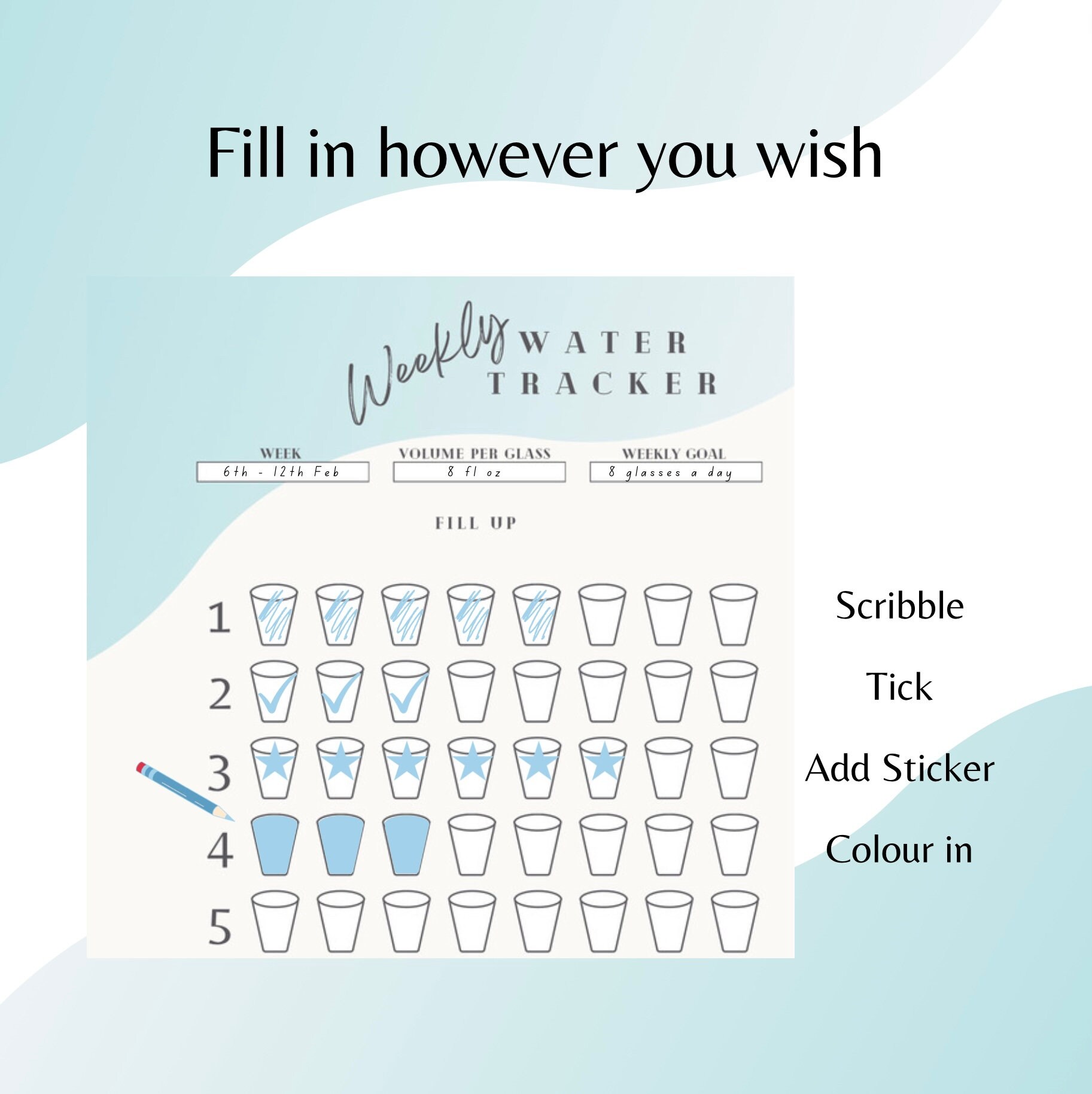 Water Tracker Printable Tracker Monthly Water Intake Tracker Weekly ...