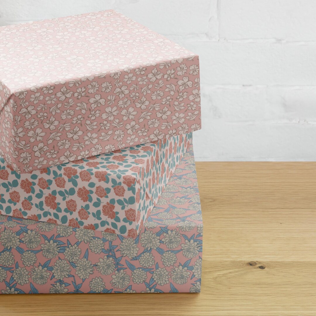 Floral Gift Wrap Set – Red Matte Wrapping, 3 Sheets - Etsy