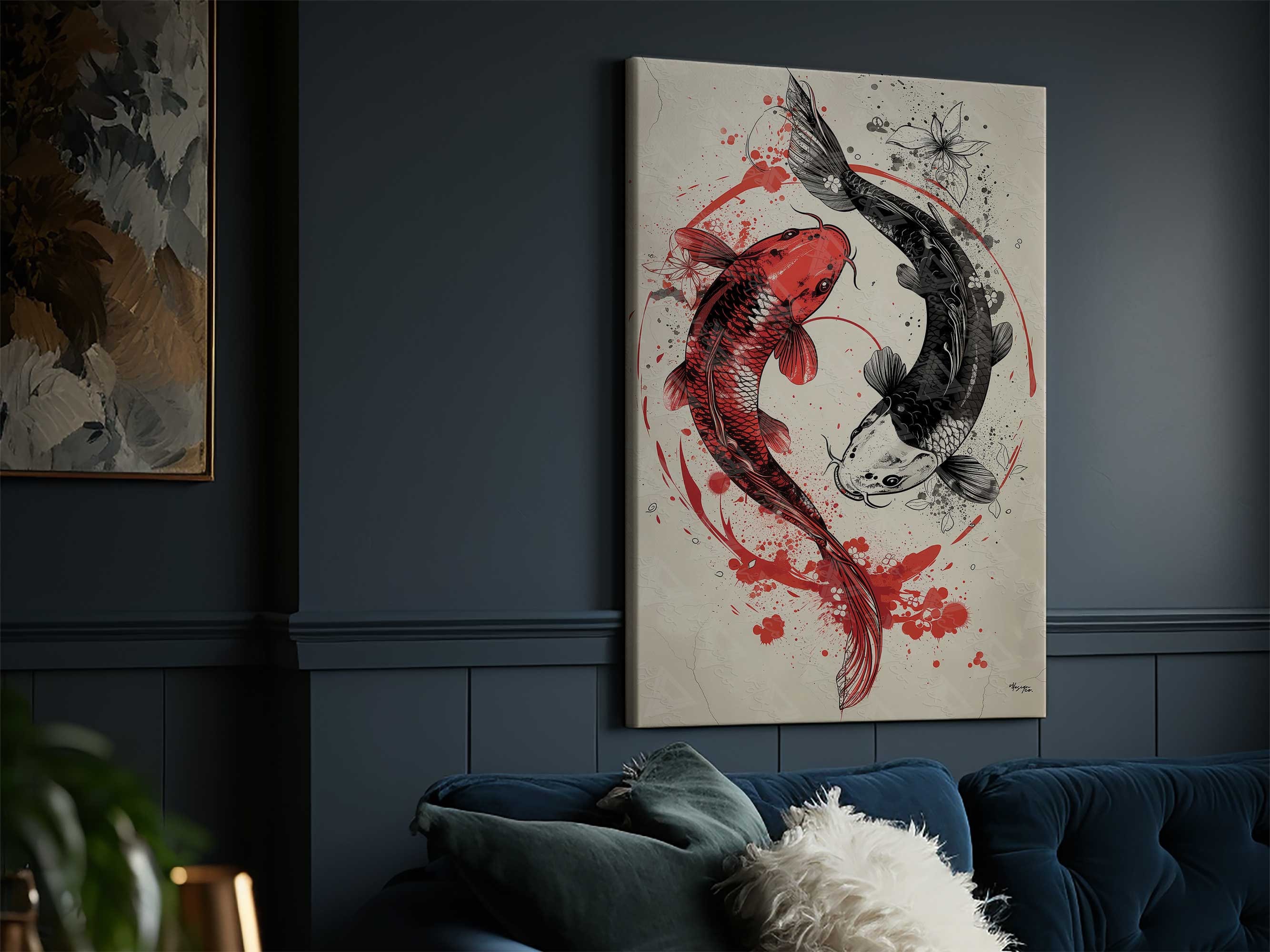 Koi Fish Yin Yang Canvas Art Chinese Feng Shui Wall Decor Fire and ...