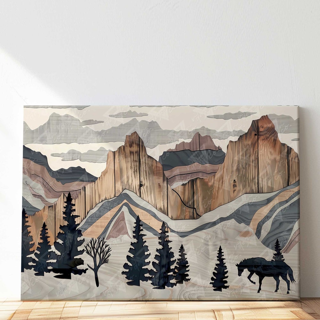 Rustic Cabin Mountain Wall Art, Wooden Farmhouse Country Large Wall ...