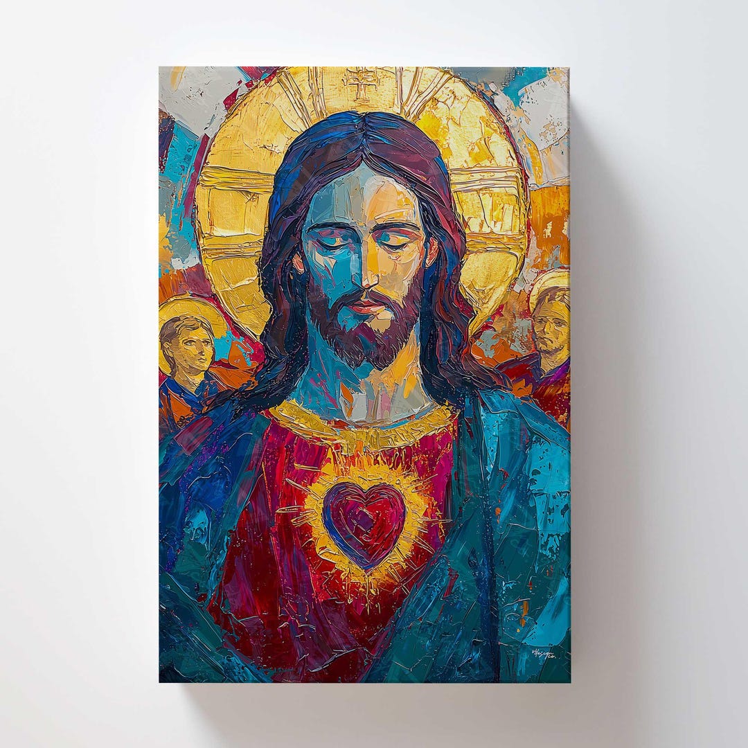 Jesus Christ Canvas Wall Art, Christian Sacred Heart Painting ...