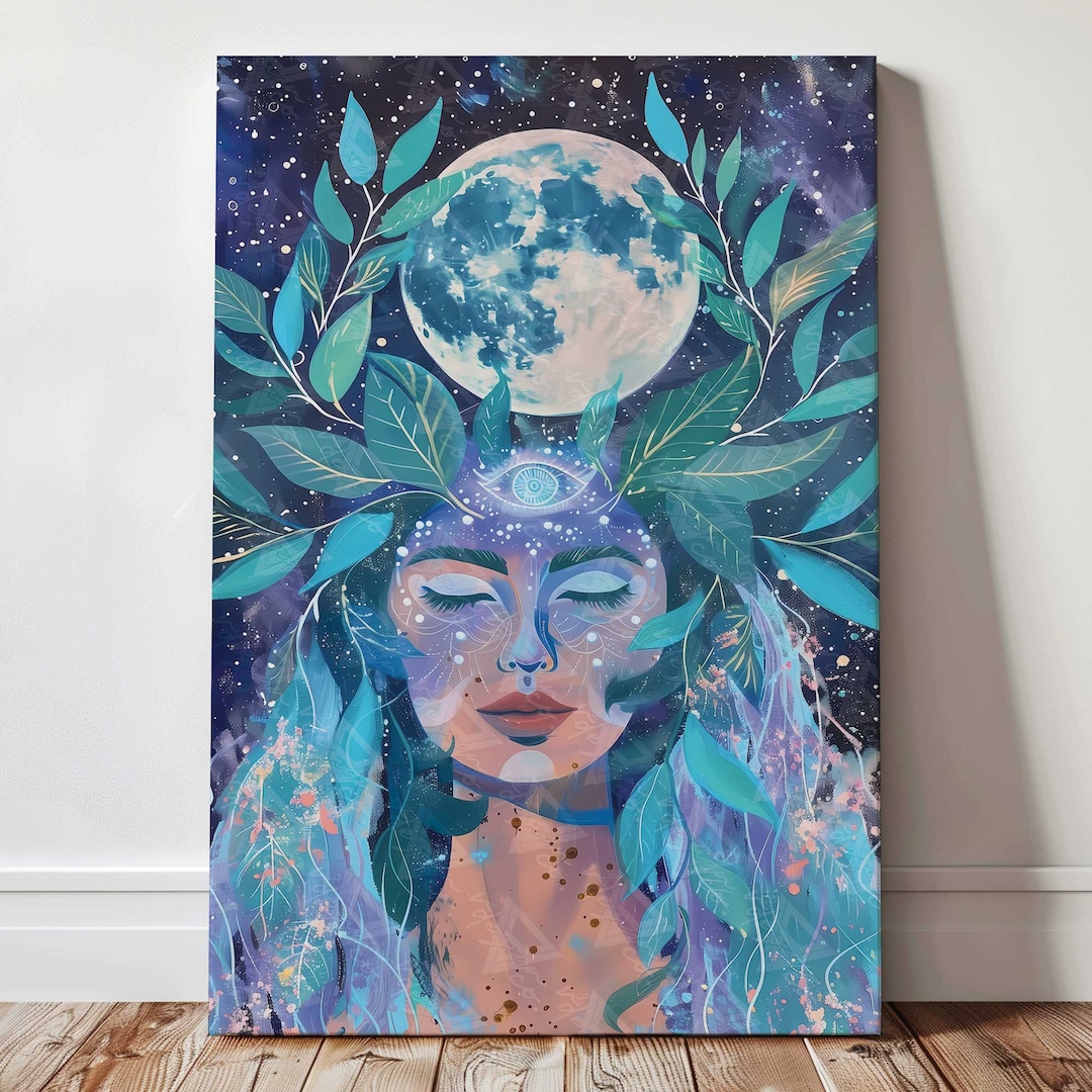 Celestial Woman Fantasy Art Print | Surreal Moon Botanical Wall Art ...