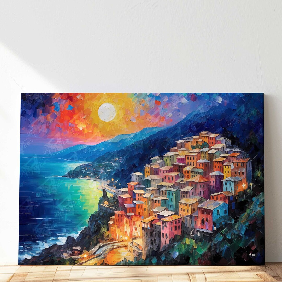 Colorful Cinque Terre Abstract Landscape Canvas Wall Art: an Italian ...