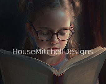 Little Girl Reading Digital Art Prints AI Generated - Etsy