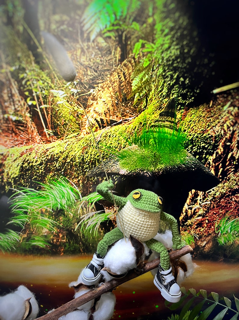 Crocheted Frog With Inner Wiring to Set It to Any Pose. Eye Color is ...