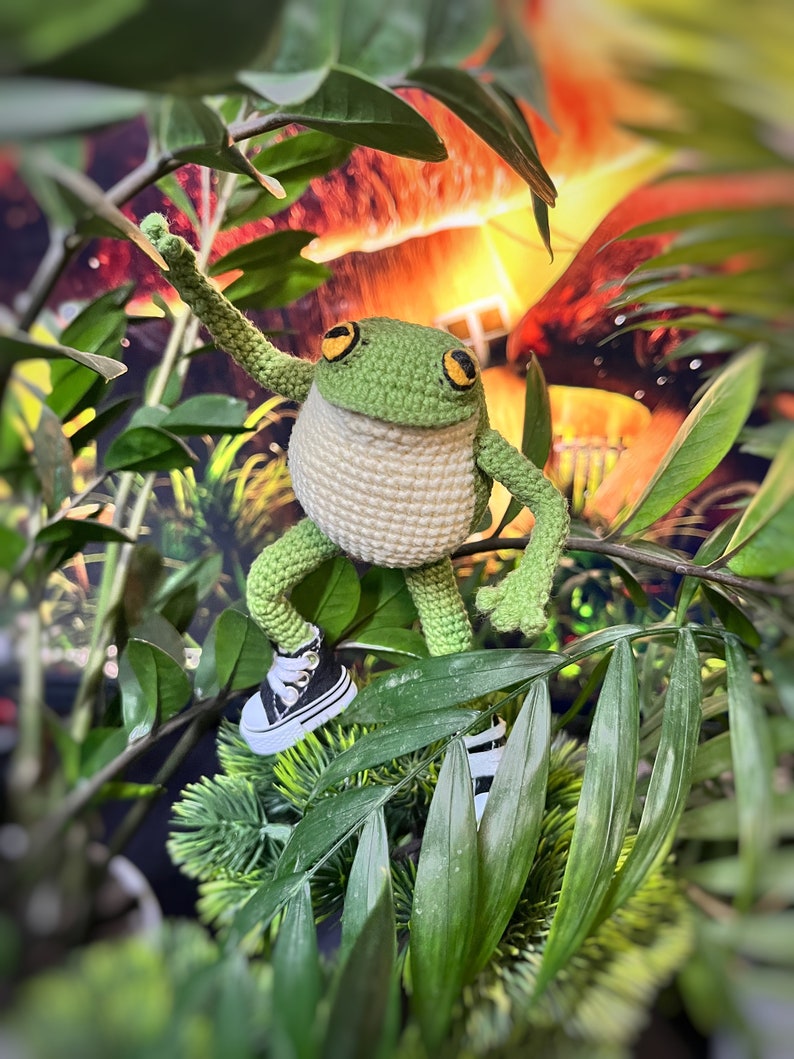 Crocheted Frog With Inner Wiring to Set It to Any Pose. Eye Color is ...