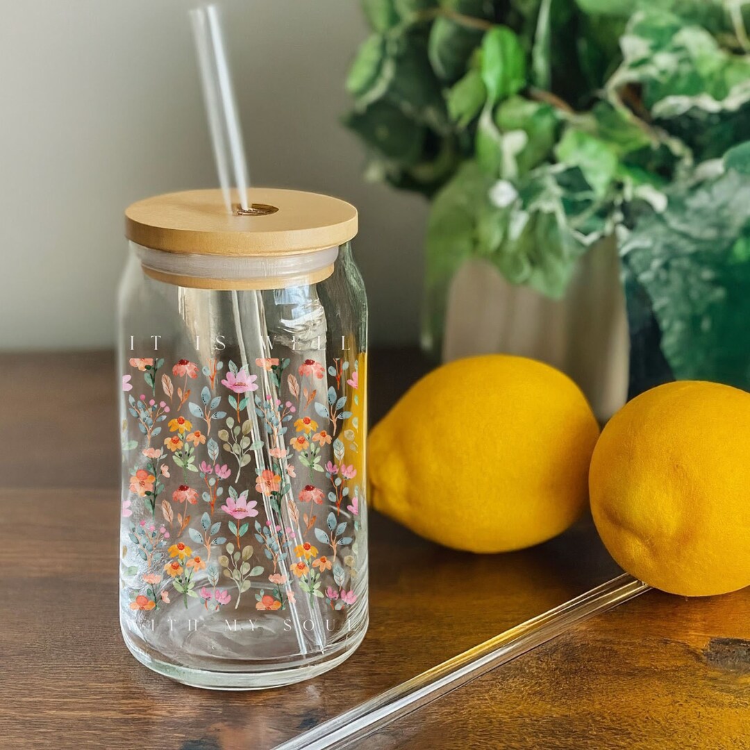 Sipper Glass, It is Well With My Soul, Iced Coffee Glass Cup With Straw ...