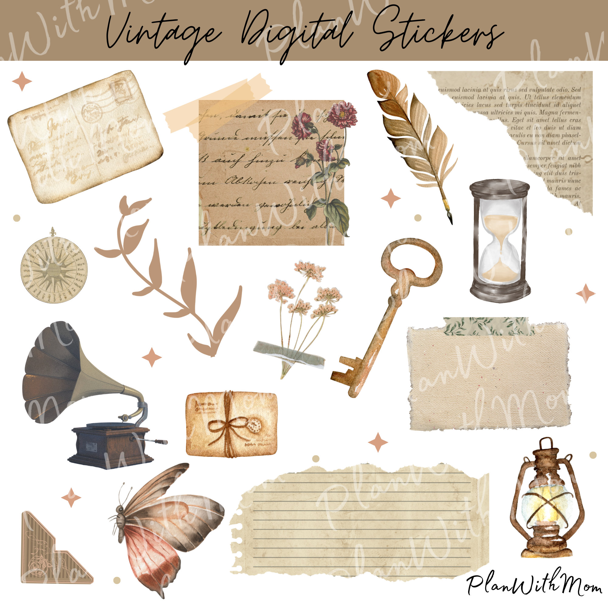 Vintage Digital Stickers | PNG Stickers | Pre-cropped Goodnotes ...