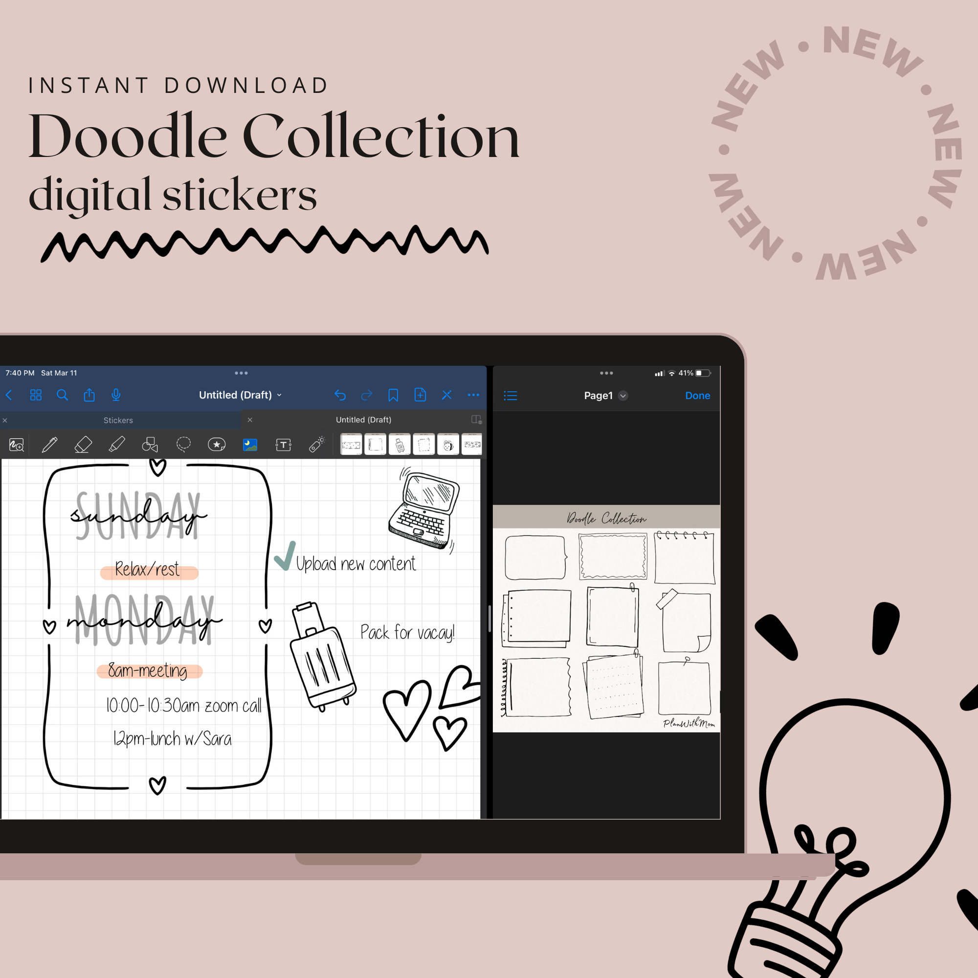 Doodle Collection Digital Stickers | PNG Stickers | Pre-cropped ...