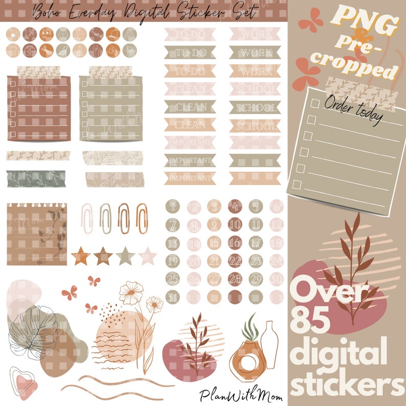 Boho Digital Stickers | Everyday Digital Sticker Set | Goodnotes ...
