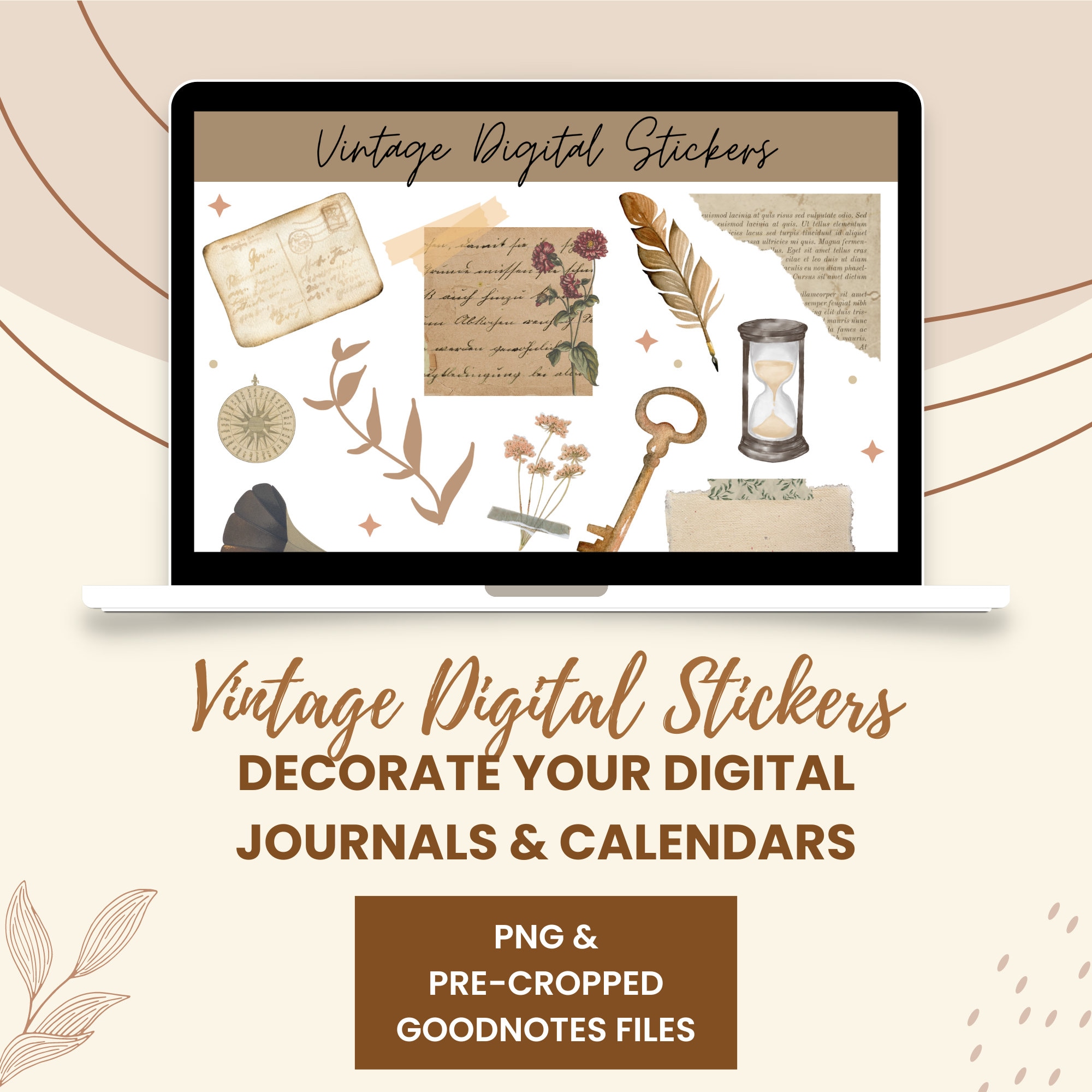 Vintage Digital Stickers | PNG Stickers | Pre-cropped Goodnotes ...