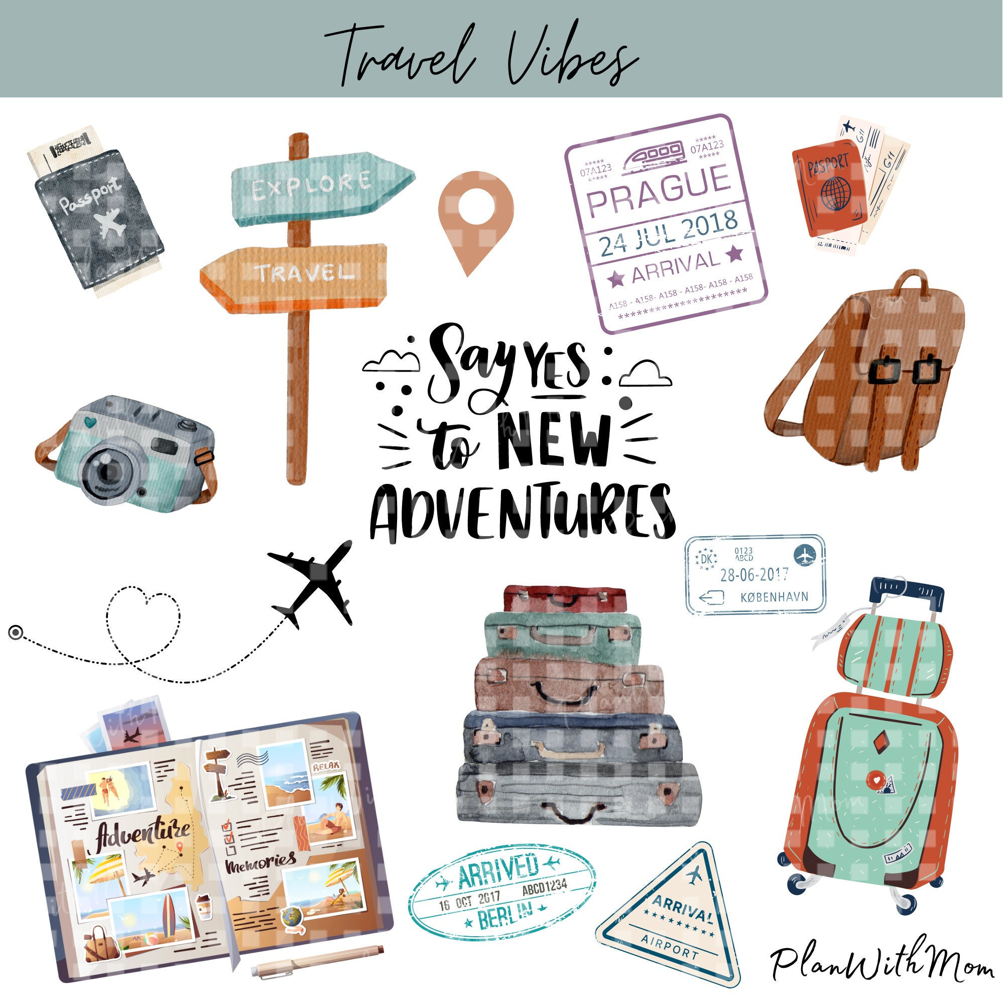 Travel Vibes Digital Stickers Digital Stickers Goodnotes Stickers PNG ...