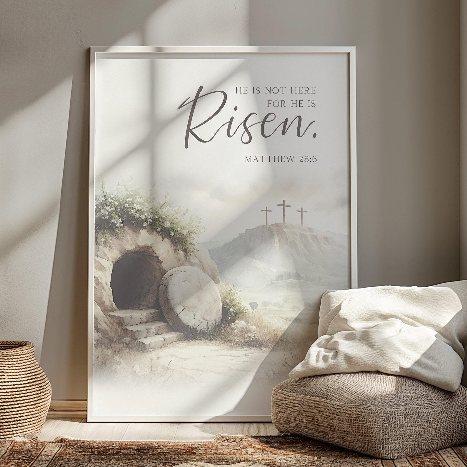 Jesus Empty Tomb Bible Verse Wall Art Printable, Christian Religious He ...
