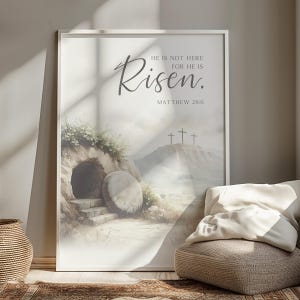 Jesus Empty Tomb Bible Verse Wall Art Printable, Christian Religious He ...