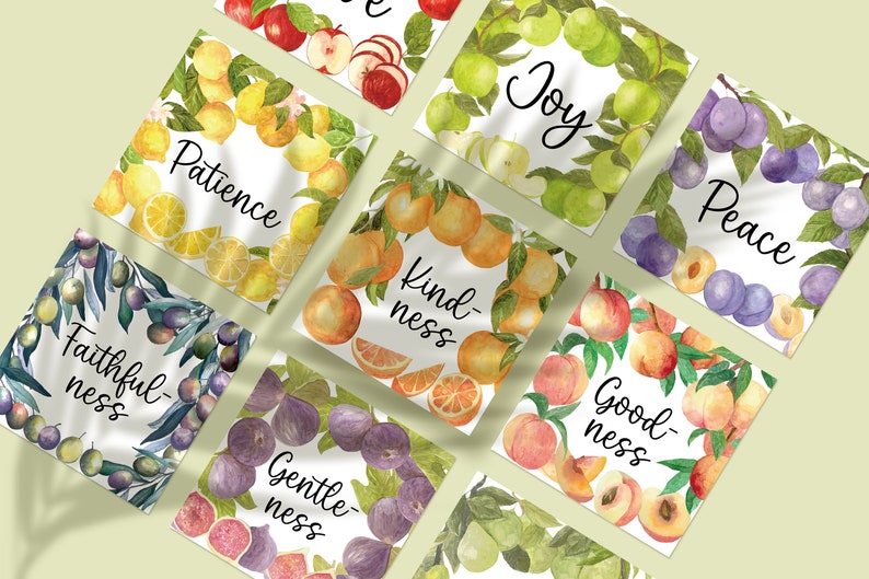 Fruit of the Spirit Bible Verse Cards Printable Set of 10, Galatians 5: ...