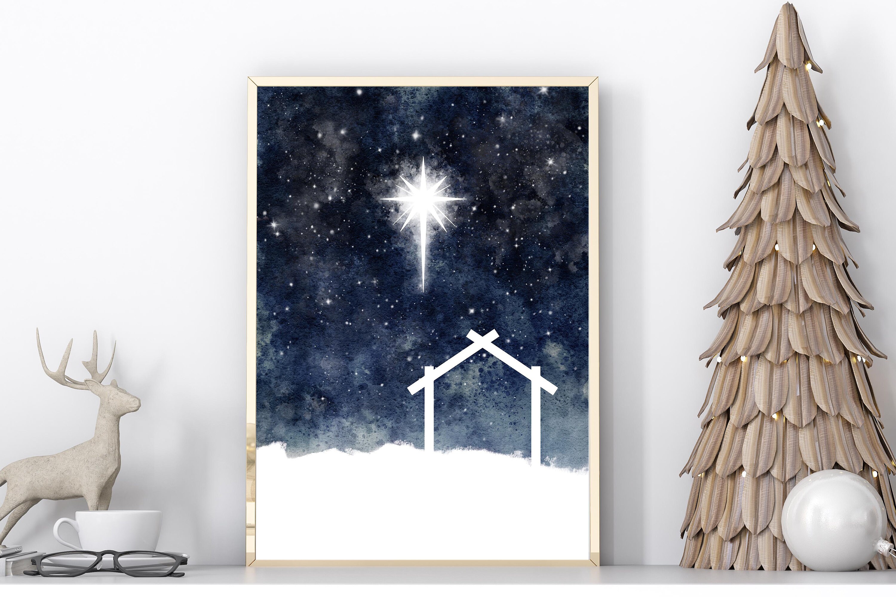 Star of Bethlehem Jesus Stable Christian Printable Wall Art, Modern ...