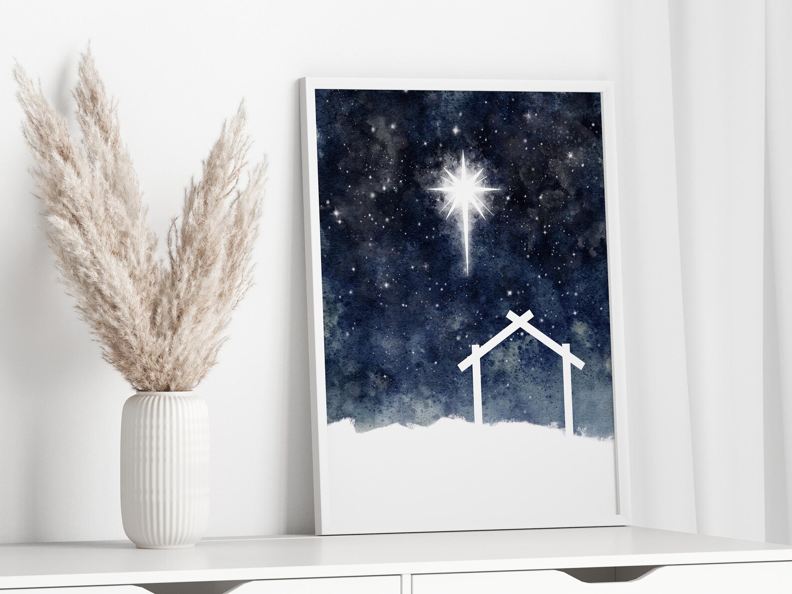 Star of Bethlehem Jesus Stable Christian Printable Wall Art, Modern ...
