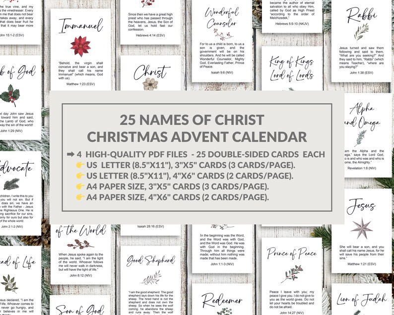 25 Names of God Christmas Advent Calendar Printable Scripture Card ...
