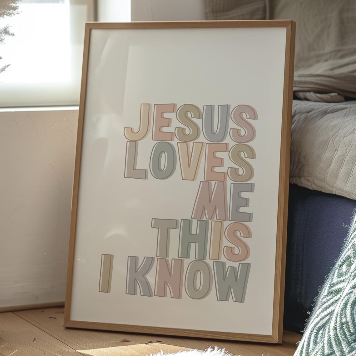 Jesus Loves Me This I Know Printable Wall Art, Boho Christian Nursery ...