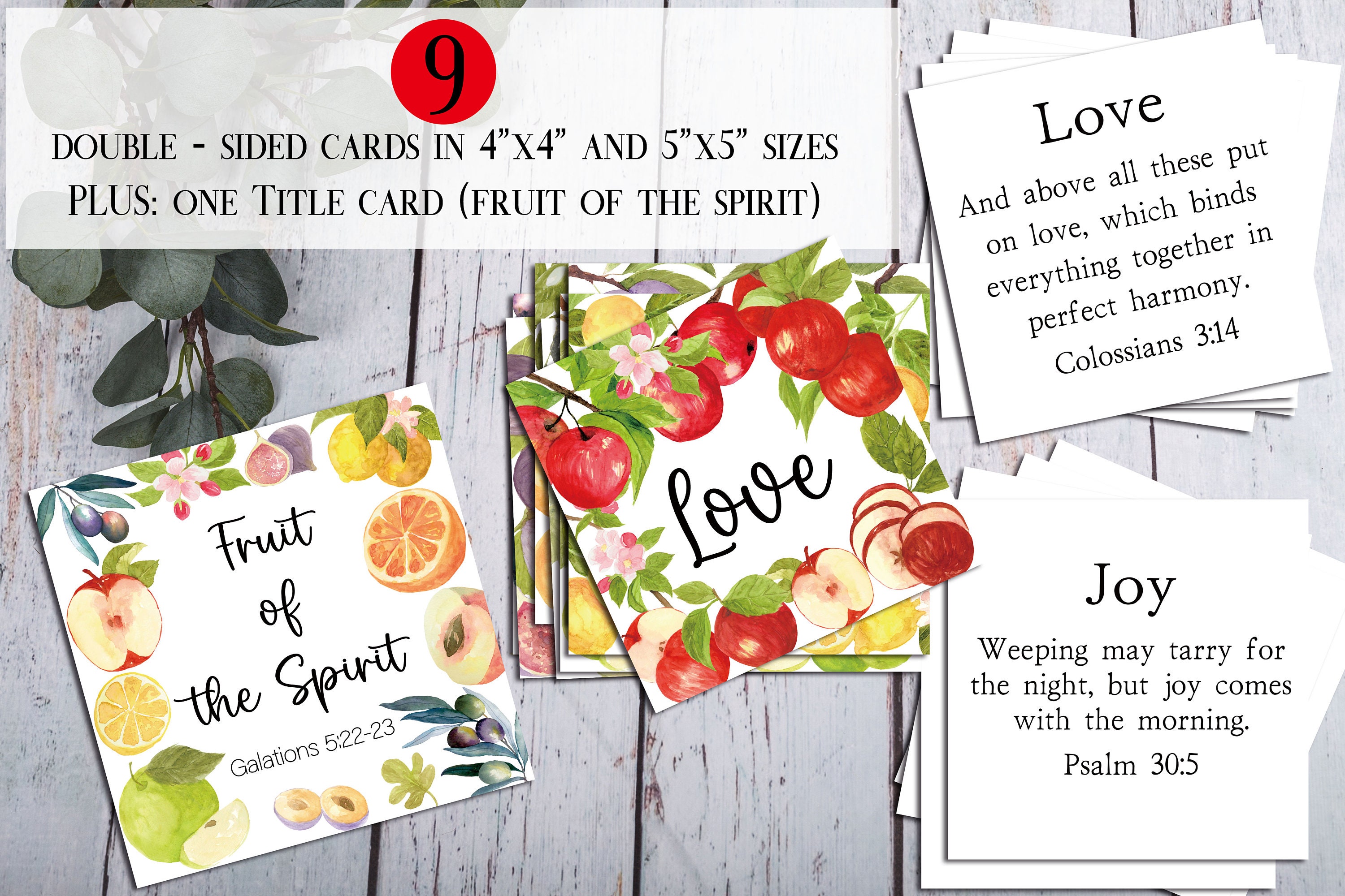 Fruit of the Spirit Bible Verse Cards Printable Set of 10, Galatians 5: ...