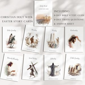 Christian Holy Week Easter Story Card Printable, Religious Watercolor ...