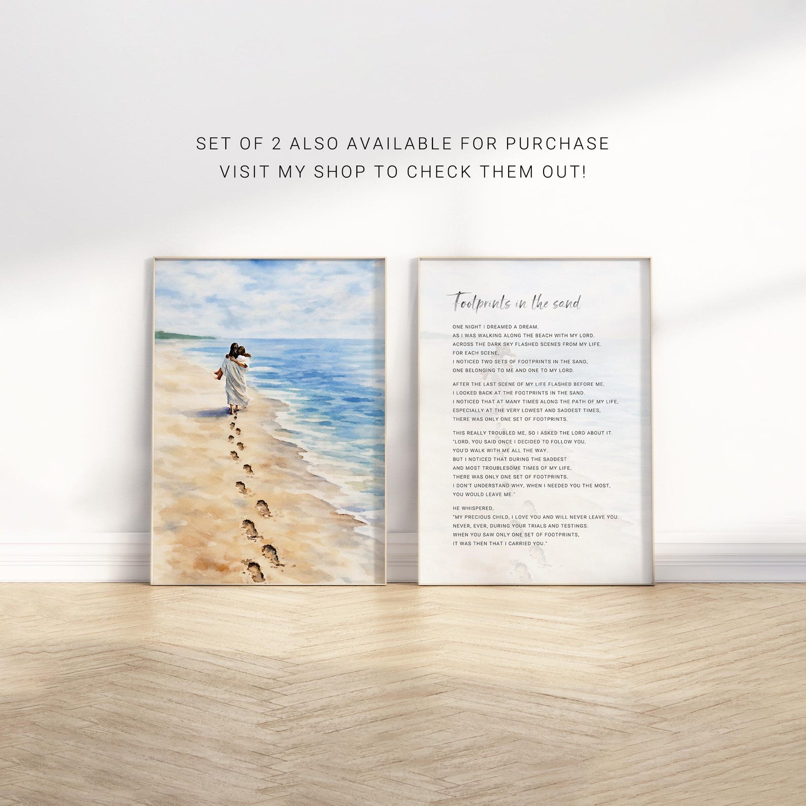 Footprints in the Sand Printable Wall Art, Christian Watercolor ...