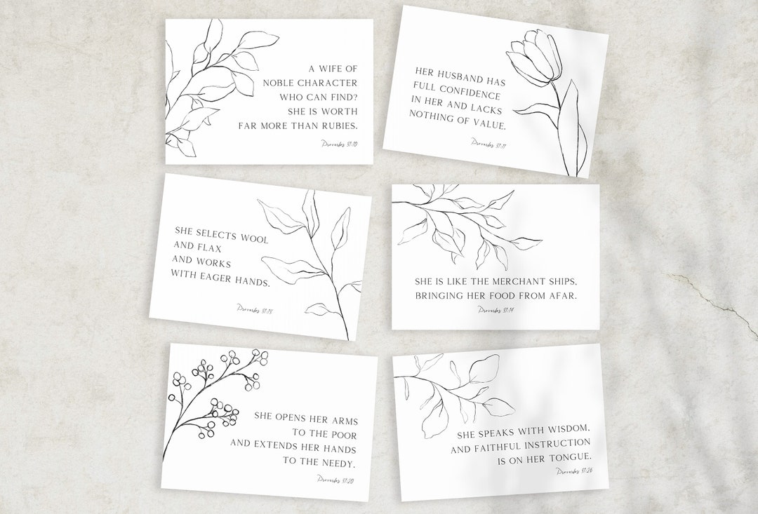 Proverbs 31:10-31 Bible Verse Memory Card Printable, Modern Minimalist ...