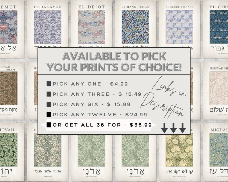 36 Hebrew Names of God and Meaning Bible Verse Printable Wall Art ...